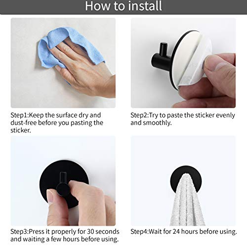 Kawlity Robe Towel Hooks, 6 Pack Strong Self-Adhesive Matte Black Towel Hooks, Heavy Duty Robe Towel Hooks Wall Mounted, Waterproof and Rustproof Stainless Steel Hooks for Bathrooms,Kitchen,Home