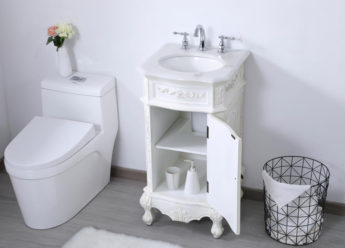 ELEGANT LIGHTING 19 inch Single Bathroom Vanity in Antique White with Ivory White Engineered Marble