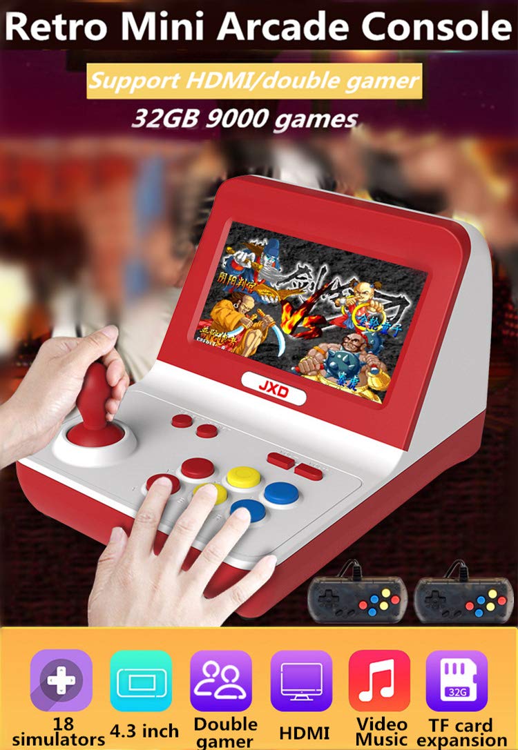 New JXD classic nostalgia big rocker retro Multiplayer mini arcade console Dual-core 32GB build in 9000 games more than 10 simulators such as mame/CPS/arcade mp3 mp4