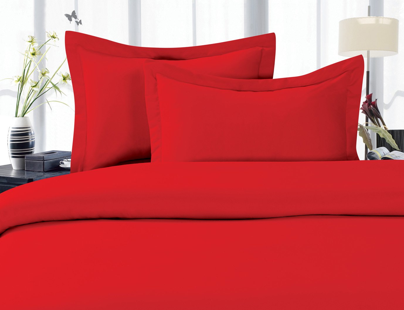 Elegant Comfort Linen 1500 Thread Count Wrinkle Resistant Ultra Soft Luxurious Egyptian Quality 3pc Duvet Cover Set, Solid, Full/Queen, Red
