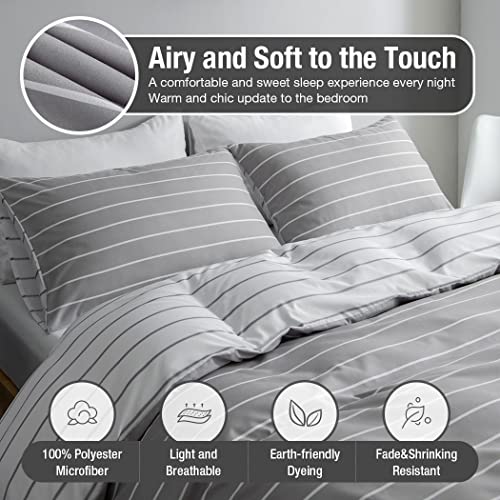 Lekesky Grey Duvet Cover Queen Size, Comforter Covers Queen 3pc Soft 100% Washed Microfiber Breathable Bedding Duvet Cover Set with Zipper Ties (1 Comforter Cover 90x90 +2 Pillow Cases)
