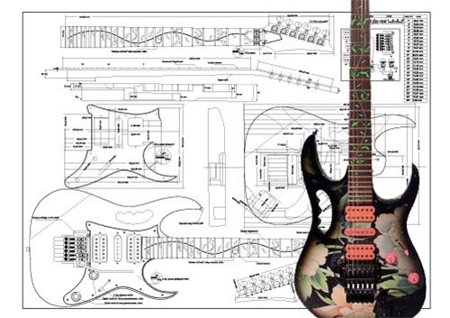 Plan of Ibanez JEM Electric Guitar - Full Scale Print
