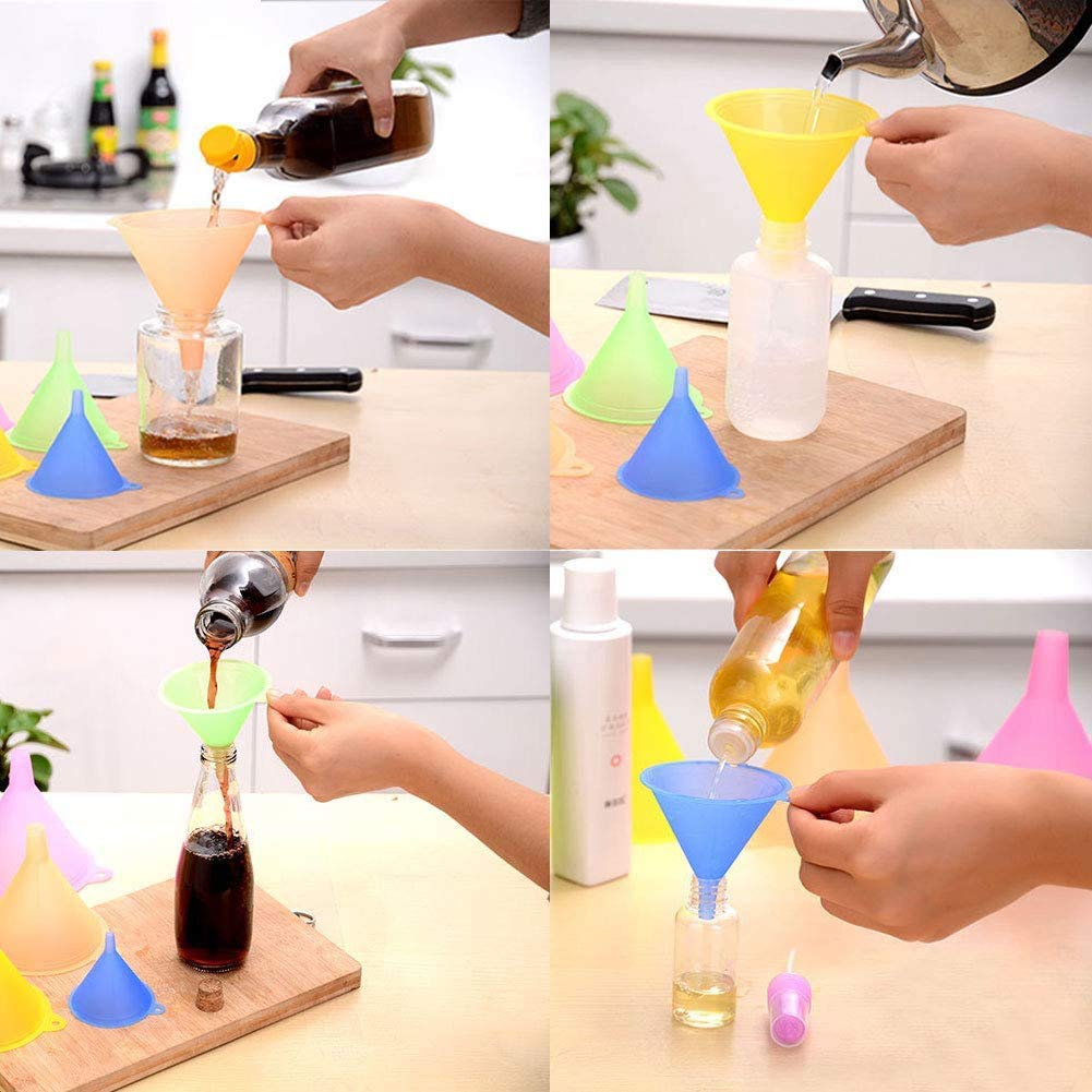 iSnuff Kitchen Funnel Set with 5 Sizes, Small to Large Plastic Cooking Funnel with Narrow Spout for Filling Bottles, Jars, Bowls, Spices, Powder Funnels, Essential Oils