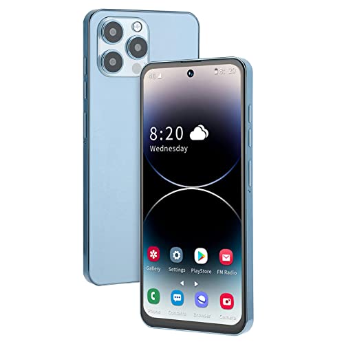 ciciglow 6.7 Inch Mobile Phone, I14 Pro Max 4G Smartphone, 4GB RAM 128GB ROM, 8MP 24MP Camera, Face ID, for Android 12, 4000mAh, WiFi, GPS, Bluetooth, Gravity Sensing (Blue)(US)