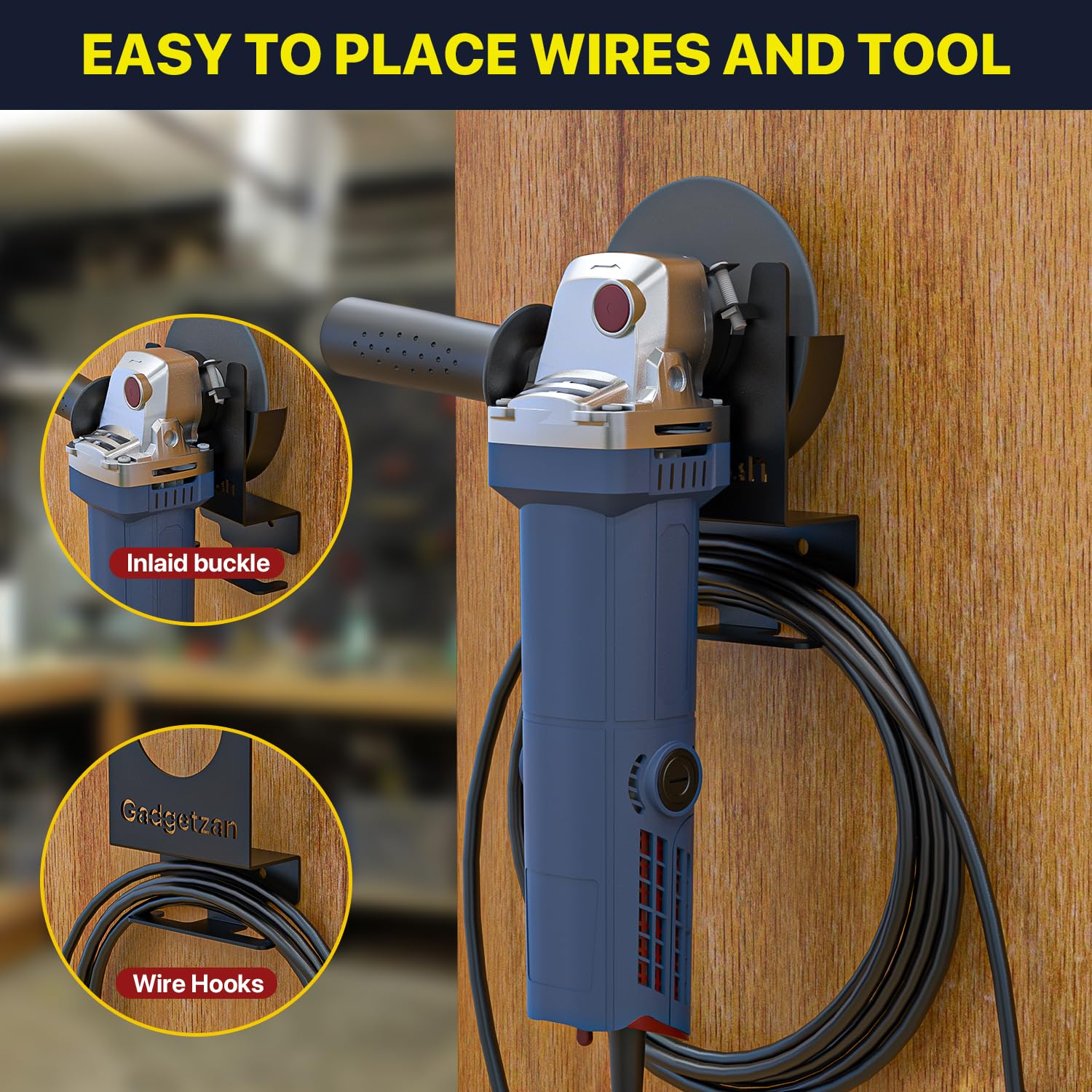 Gadgetzan Polisher Holder Wall Mount,Angle Grinder Holder Wall Mount for 5 Inch Angle Grinder/Polisher/Cutter,Angle Grinder Hanger Bracket with Wire Holder for Storage Tools Vertically - 2 Pack
