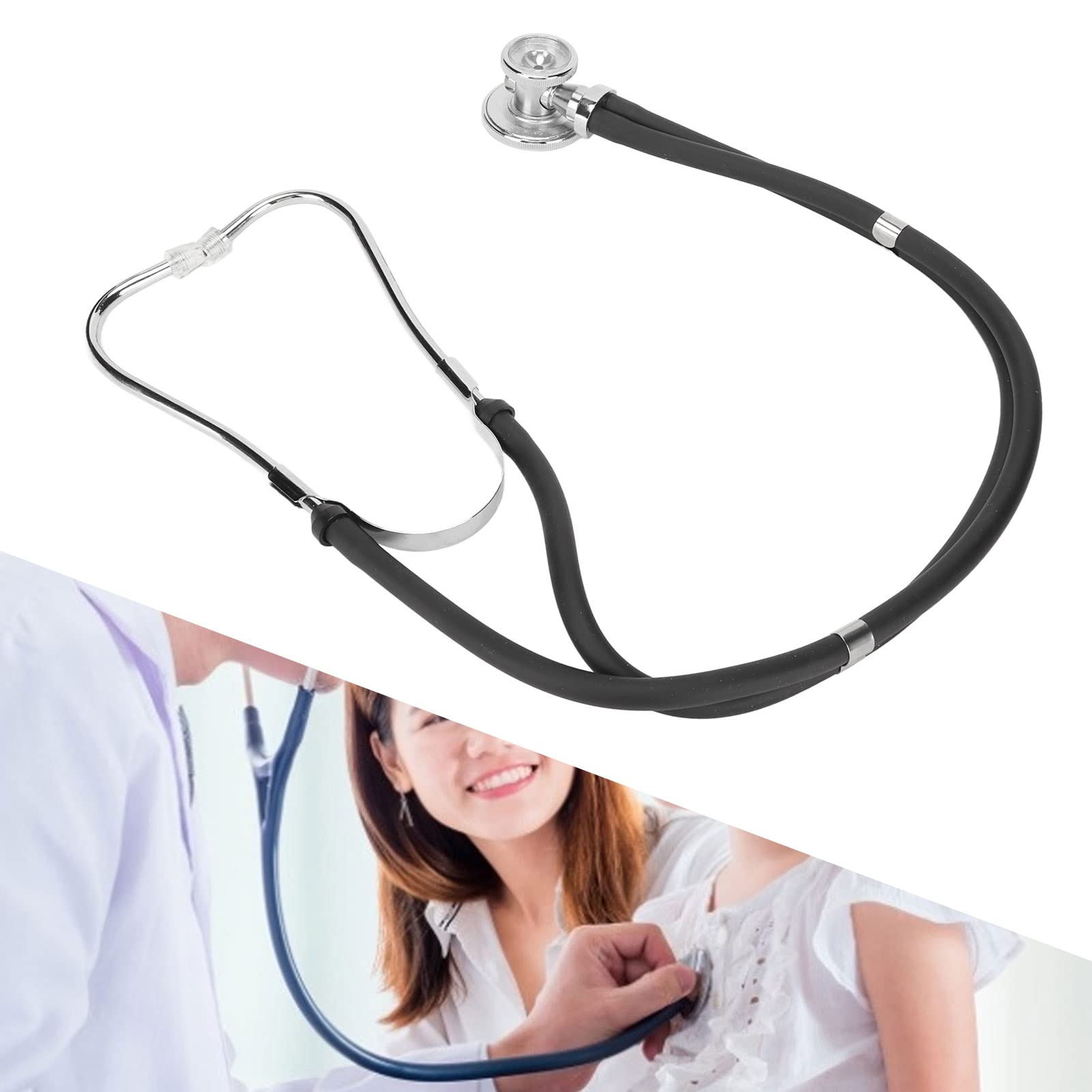 Double Head Stethoscope,ANGGREK Aluminium Alloy Multifunctional Clear Transmission Lightweight Fetal Head Stethoscope Teaching Stethoscope