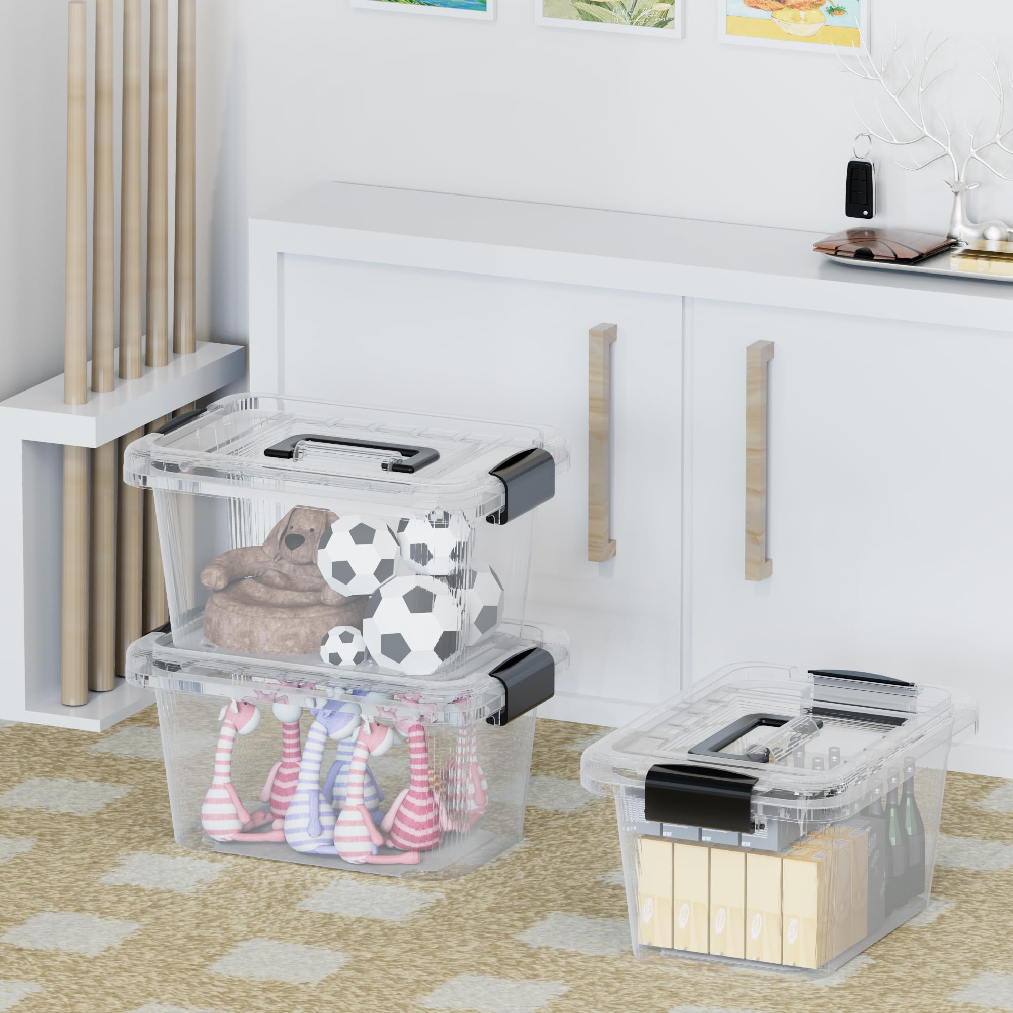 Cetomo 6.8Qt*20 Plastic Storage Bins, Storage Box, 20 Pack, Tote Organizing Container with Durable Lids, Secure Latching Buckles and Handles, Stackable and Nestable, Clear