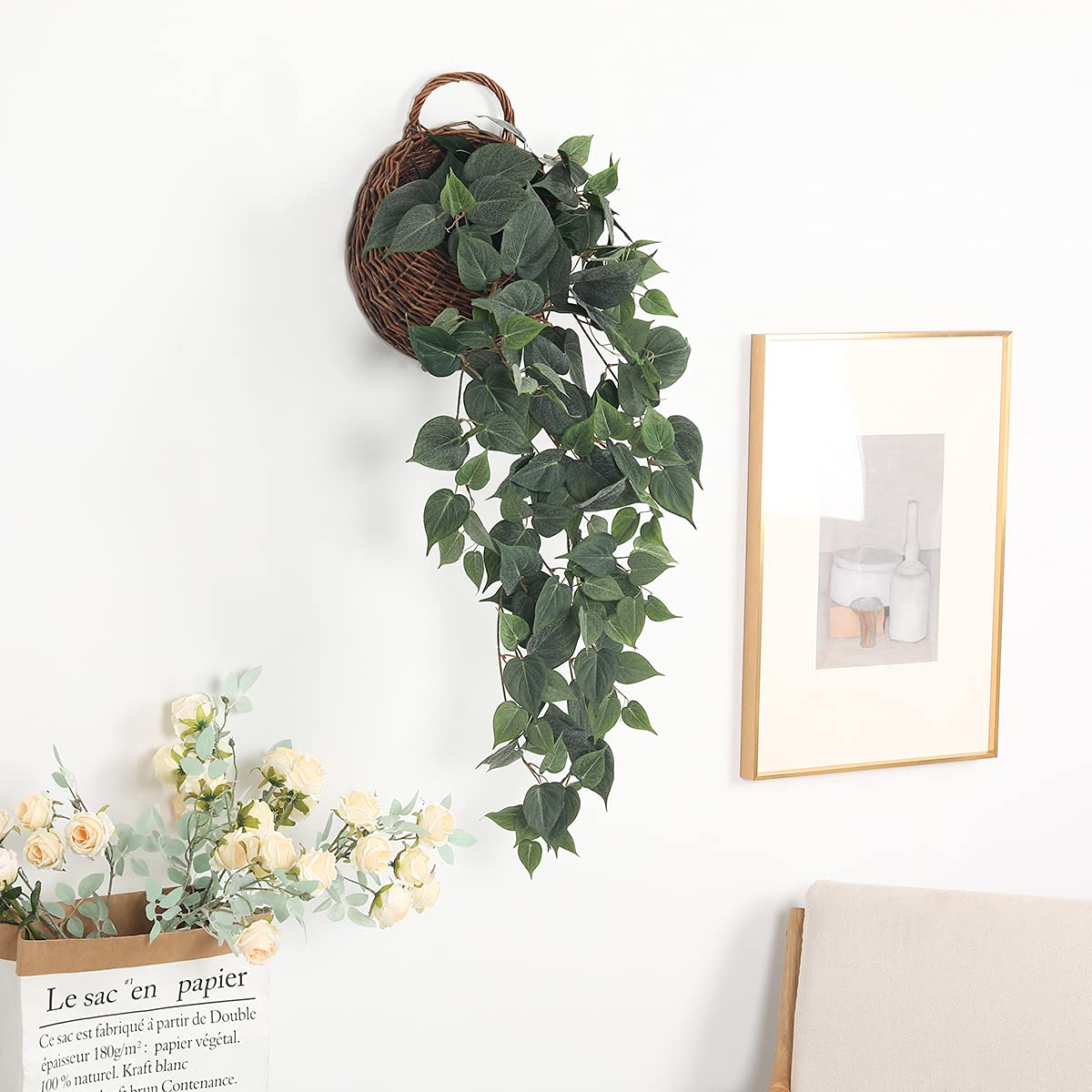Veryhome Artificial Hanging Plants, 3.2FT Fake Ivy Vine for Wall Indoor Outdoor Decoration, Scindapsus Leaves for Home Room Garden Decor (Scindapsus Leaves)