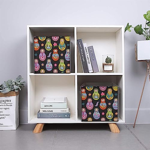 Colorful Flower Matryoshka Dolls Storage Cubes with Handles Foldable Fabric Bins Organizing Baskets for Shelves Closet