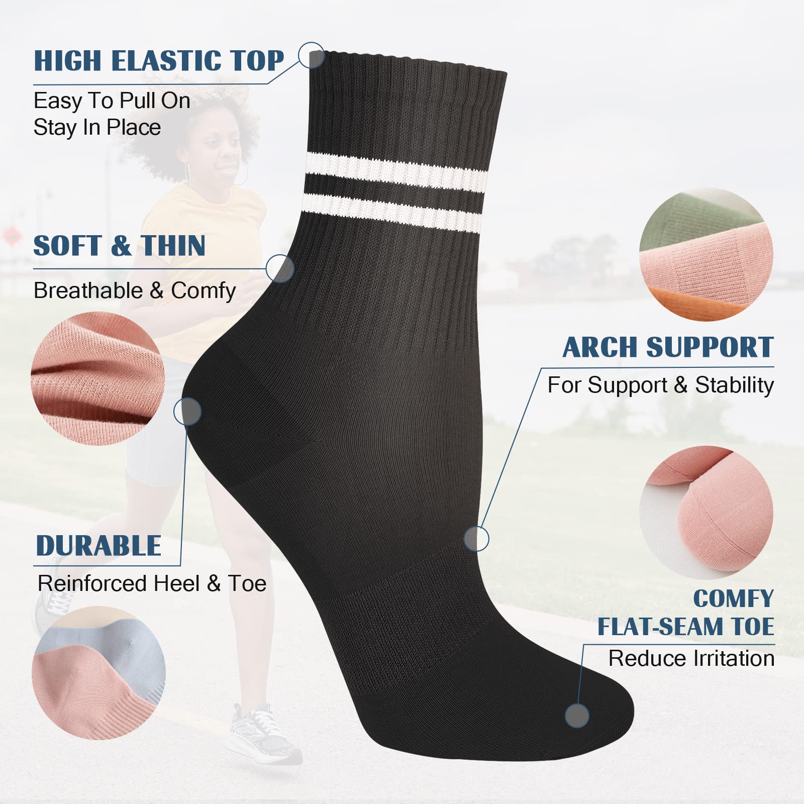 CTHH Women's Thin Cotton Socks - Soft Above Ankle Crew Socks for Casual Bootie Dress Business, 4 Pairs
