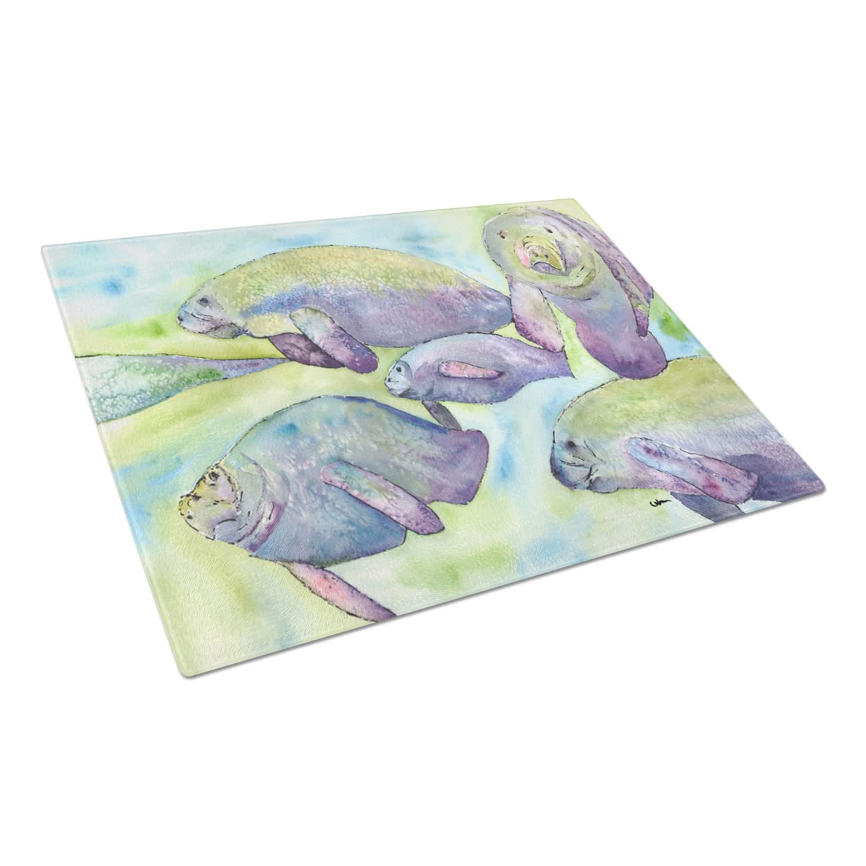 Caroline's Treasures 8544LCB Manatee Glass Cutting Board Large Decorative Tempered Glass Kitchen Cutting and Serving Board Large Size Chopping Board