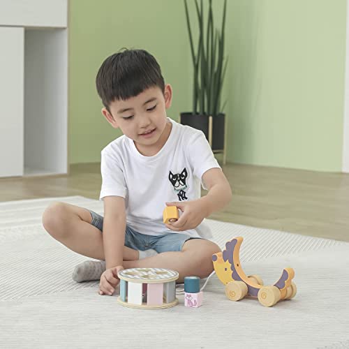 The Original Toy Company PolarB Viga Wood Toy - Pull Along Hedgehog with Sorting Wheel