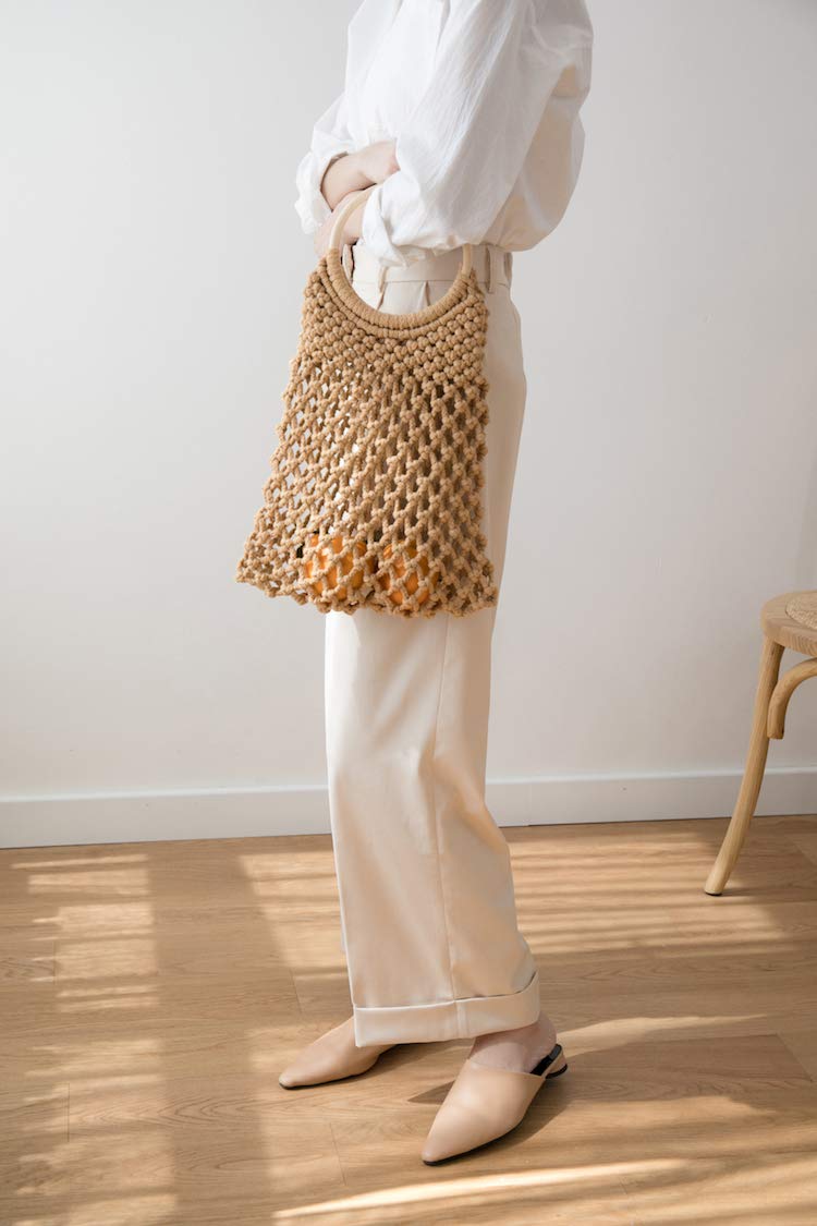 Nice Pies Summer Straw Beach Bag Handmade Cotton Rope Woven Handbags Fishing Net Storage Bag…