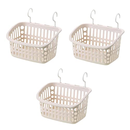 Doitxue 3PCS Hanging Plastic Storage Basket/laundry Basket Plastic/Baskets for Organizing, Bathroom Kitchen Dorm Room Bedroom Small Storage Basket 10.6" × 8.6" × 6.1" (Beige)