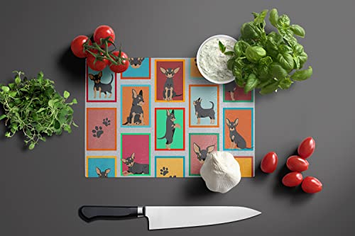 Caroline's Treasures MLM1153LCB Lots of Black and Tan Chihuahua Glass Cutting Board Large Decorative Tempered Glass Kitchen Cutting and Serving Board Large Size Chopping Board