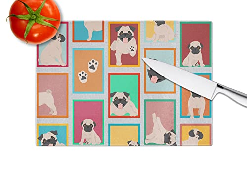 Caroline's Treasures MLM1090LCB Lots of Fawn Pug Glass Cutting Board Large Decorative Tempered Glass Kitchen Cutting and Serving Board Large Size Chopping Board