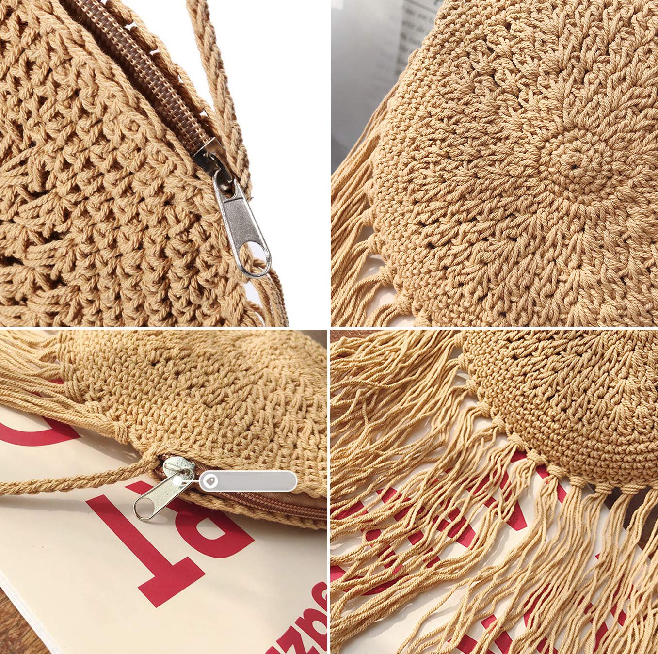 Nice Pies Women Round Handbags Straw Bag holiday beach round bag Tassel Vintage Cotton line Messenger Bag