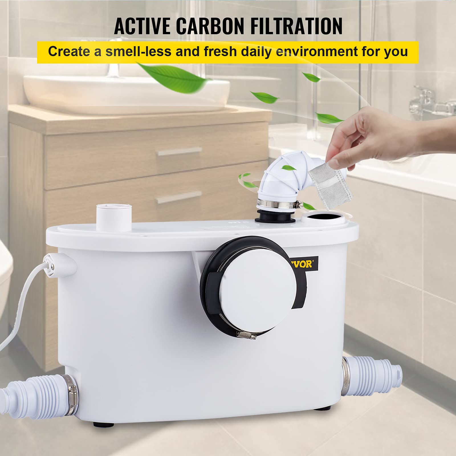 VEVOR Macerator Pump 400W, 4 Inlets for Basement, Kitchen, Toilet, Sink, Shower, Bathtub Waste Water Disposal Upflush Machine, Elevation up to 21ft, White