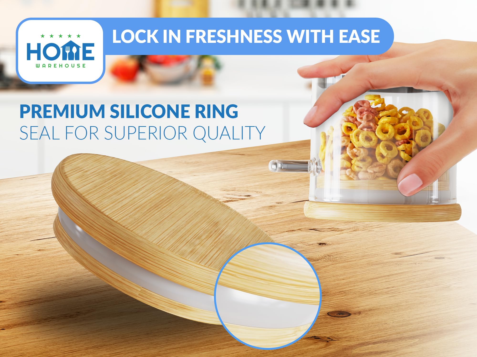 Home Warehouse - Borosilicate Glass Jar Storage with Bamboo Lid and Spoon | Easy to Clean | Premium Kitchen Organization Solutions | 500ml | 17 oz