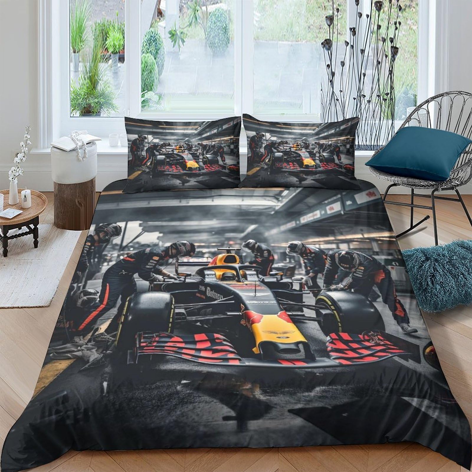 BUKISA Formula-Racing Racing Warmth Bedding Set Hidden Zipper Duvet Cover Set with Pillowcases Contests Quilt Cover Set Soft Microfiber Comforter Cover Various Sizes for Kids Adults Full(203x228cm)