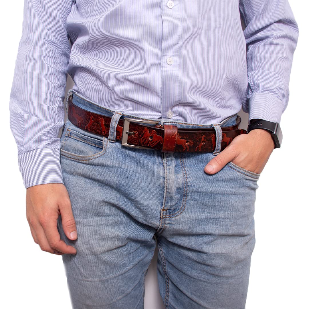 CTK SADDLERY Engraved Tooled Leather Belt Strap - Premium 100% Leather Belt with Buckle, 1 ½" Width - Elevate Your Western Style
