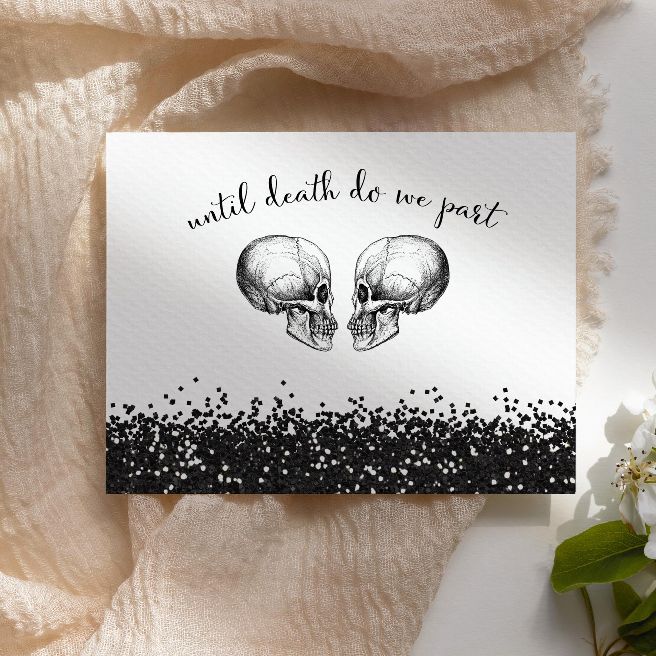 Glam Skull Thank You Cards with Envelopes Wedding, Gothic Bridal Shower, Engagement Party, Rehearsal Dinner, Black and White Everyday Essentials, Simple Halloween Note Set Folded, 20 Pack