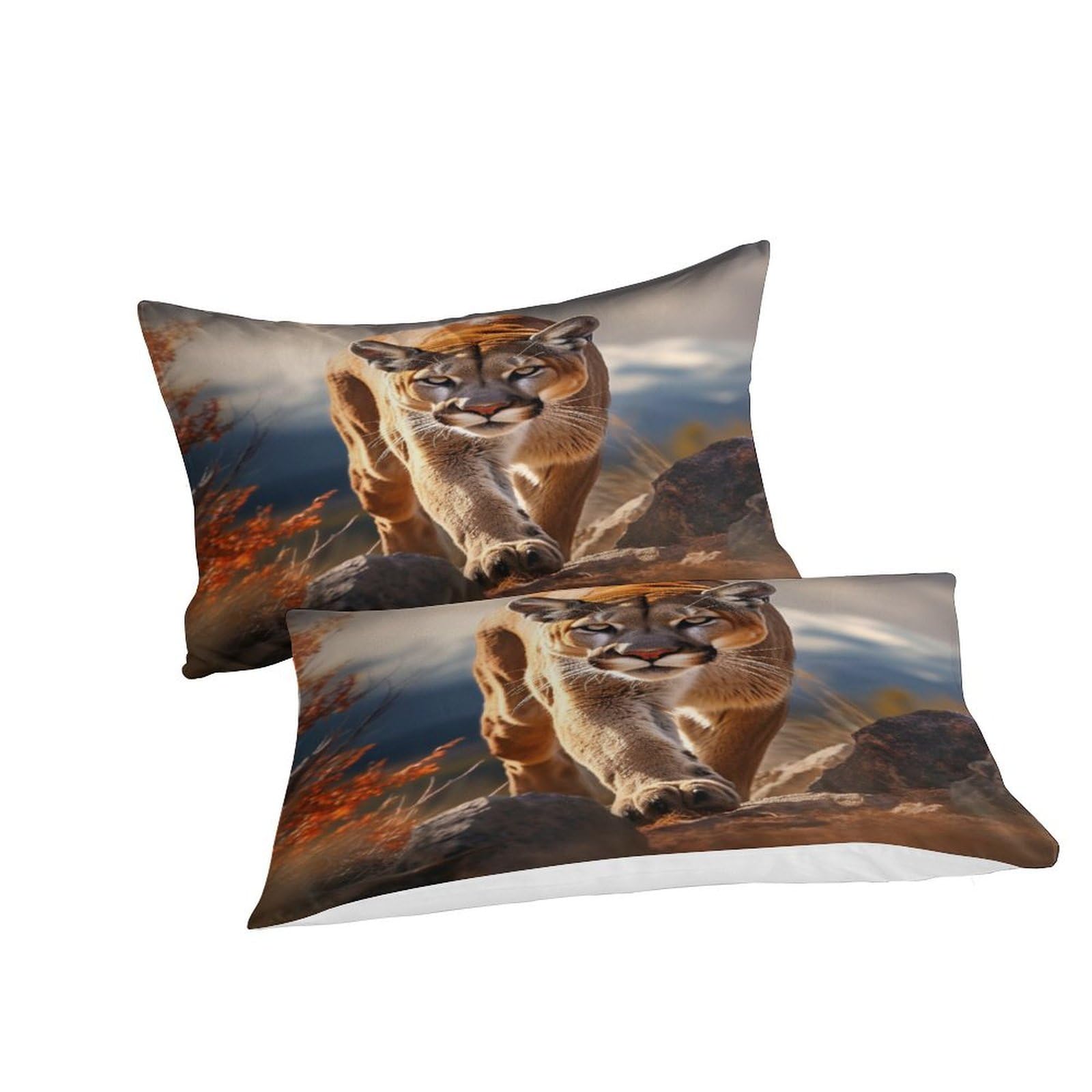 BUKISA Mountain Lion Duvet Cover Set Soft Microfiber Bedding Set Breathable Cougar Quilt Cover with Hidden Zipper Closure and Comforter Cover Sheet Pillowcase Queens(228x228cm)