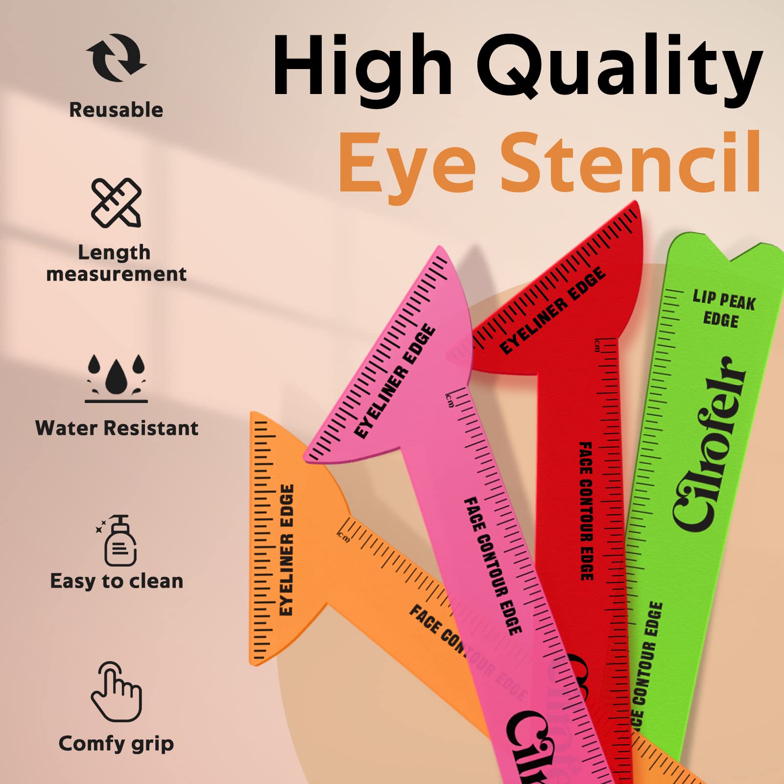 Cilrofelr 4 in1 Eyeliner Stencils for Hooded Eyes, Reusable Eyeliner Stencils Tool for Beginners, Multi-purpose Makeup Tool for Winged Eyeliner, Defined Eyebrow, Face Contour and Lip Line - Orange