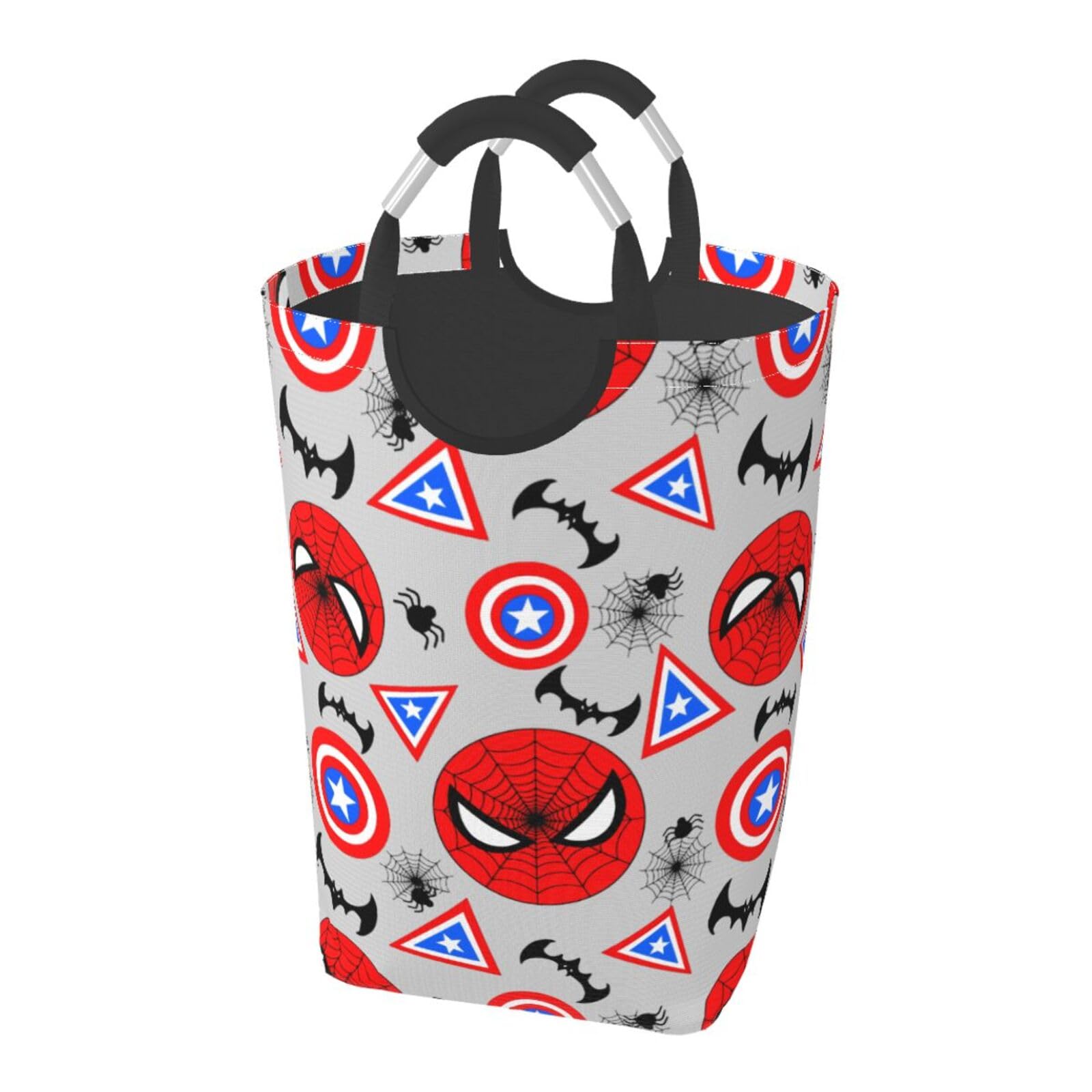 Bukoigo Cartoon Spider Web Bat Shield Laundry Basket Waterproof Durable Dirty Clothes Storage Baskets Gray Background Laundry Hamper Washing Bag for Home Dorm 50L, Black