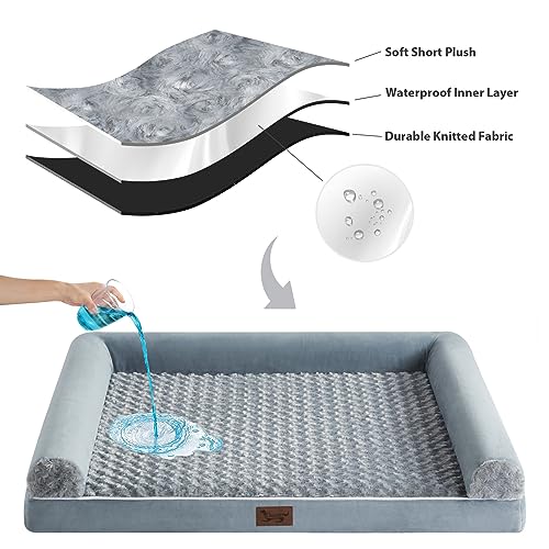 LNSSFFER Washable Dog Beds for Medium Dogs, Orthopedic Dog Sofa Bed with Removable Cover & Waterproof Lining, Washable Pet Couch Bed with Side, Memory Foam Dog Bed for Medium Dog & Cat Sleeping, Grey
