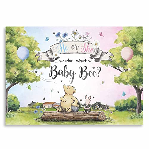 Classic Bear Baby Shower Backdrops Banner Party Supplies Decorations 7x5ft, Blue or Pink Balloon Gender Reveal Photography Backdrop Decor Props What Will Baby Be Boy or Girl He or She
