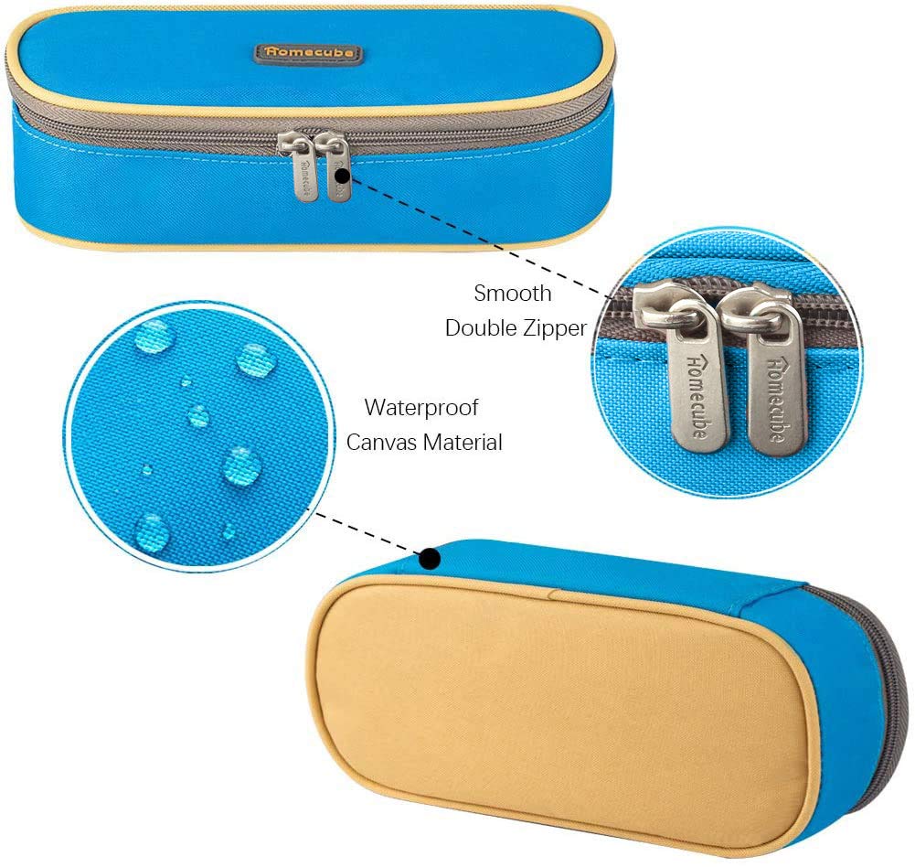 Homecube Pencil Case Big Capacity Pencil Bag Makeup Pen Pouch Durable Students Stationery With Double Zipper Pen Holder for School/Office, Blue