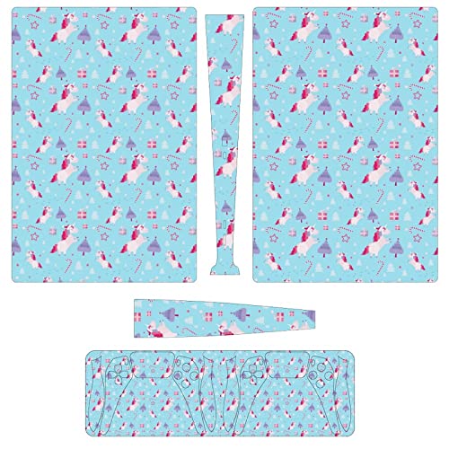 Christmas Unicorns Fir Full Protective Skin Cover Design Wrap Decal Sticker Compatible with PS5 Digital Edition Console and Controller
