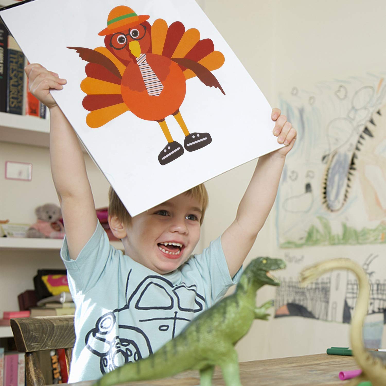 Lulu Home Thanksgiving Game, 20 Sheets Thanksgiving Make-A-Turkey Stickers, Kids DIY Turkey Sticker Craft for Fall Party, Thanksgiving Day, Family Gethering and Class Game
