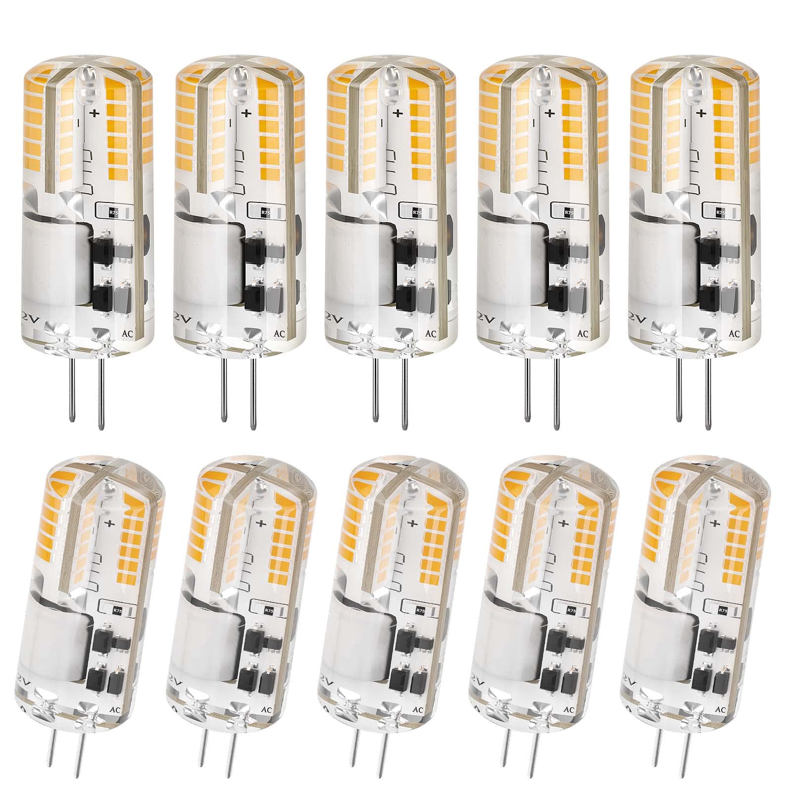 DiCUNO G4 3W Bi-pin LED Bulb, 30W T3 Halogen Bulb Equivalent, AC/DC 12V Warm White 3000K, Non-dimmable LED Light Bulb for Home Landscape of 10 Pcs