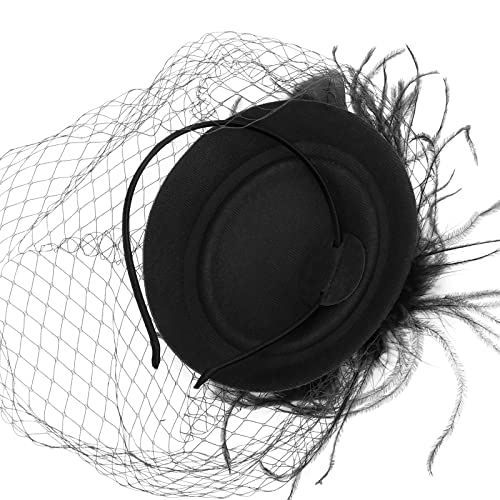 DRESHOW Fascinator Hat Cocktail Tea Party Bow Hat Netted Pillbox Hat with Hair Clip and Headband for Women and Girls