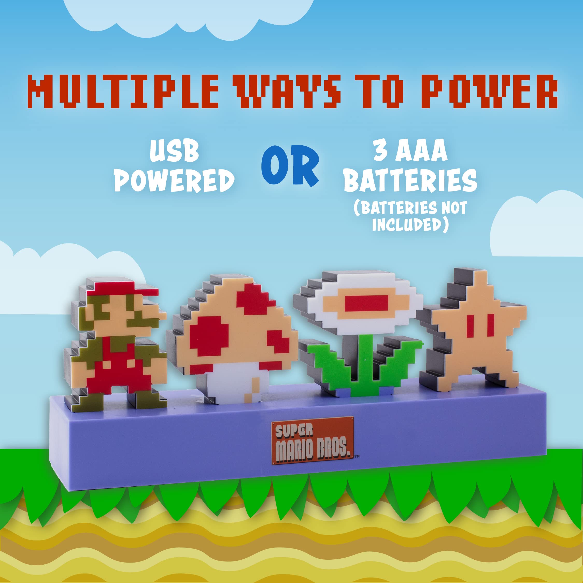 Paladone Super Mario Bros Icons Light, Sound Reactive Mode, Decorative Light Up Super Mario Figure Bedroom Accessories & Decor