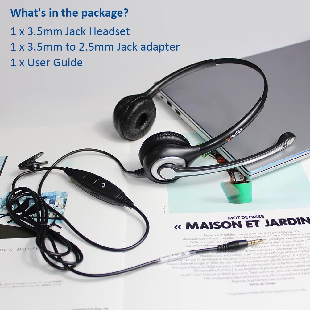 Cell Phone Headset with Microphone Noise Cancelling & Call Controls, 3.5mm Computer Headphones for iPhone Samsung PC Business Skype Softphone Call Center Office, Clear Chat, Ultra Comfort
