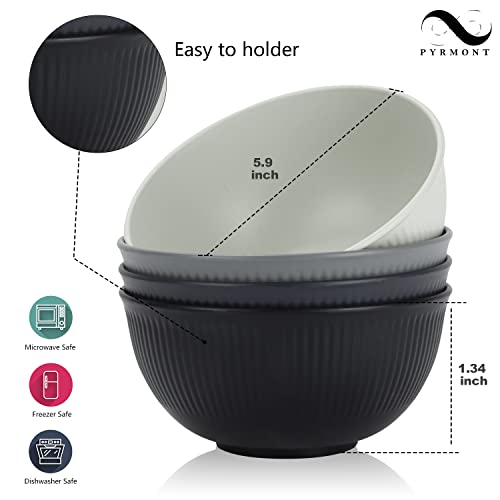 PYRMONT Cereal Bowl Set of 8-26 OZ Unbreakable Lightweight Bowls Set - Microwave and Dishwasher Safe Wheat Straw Bowls for Soup, Oatmeal, Pasta and Salad(Black Grey)