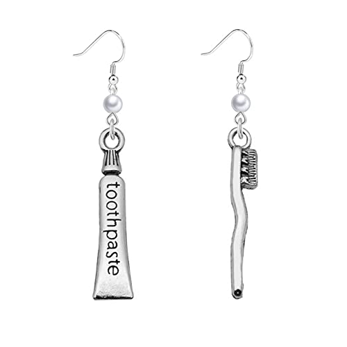 Dreuyet Toothbrush and Toothpaste Pearl Earrings for Women Dental Teeth Tools Dangle Drop Tooth Earrings
