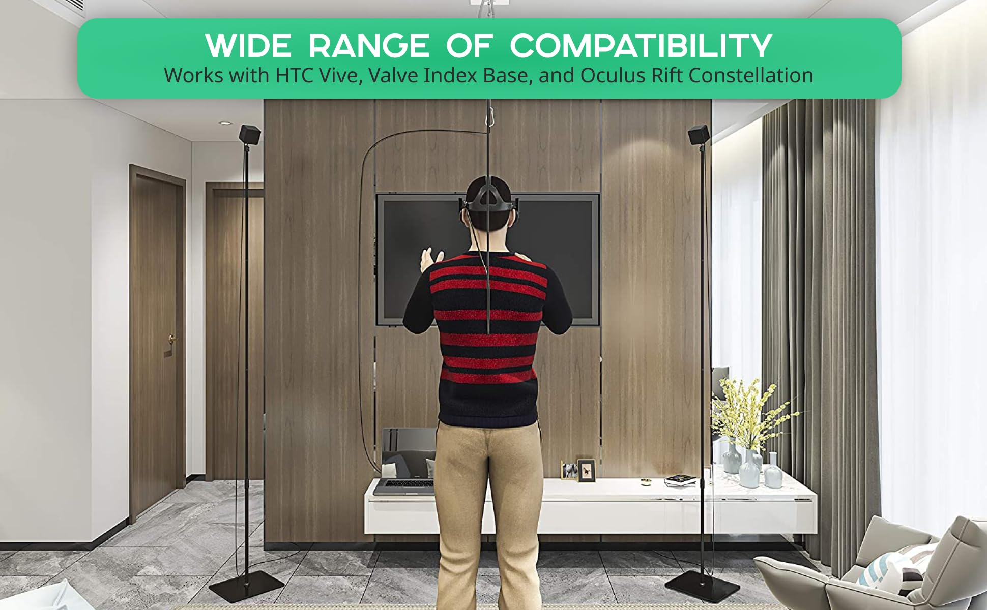 Skywin VR Stand Compatible with HTC Vive & Index Base Station - Tempered Glass HTC Vive Stand for Vive and Rift Constellation Sensors