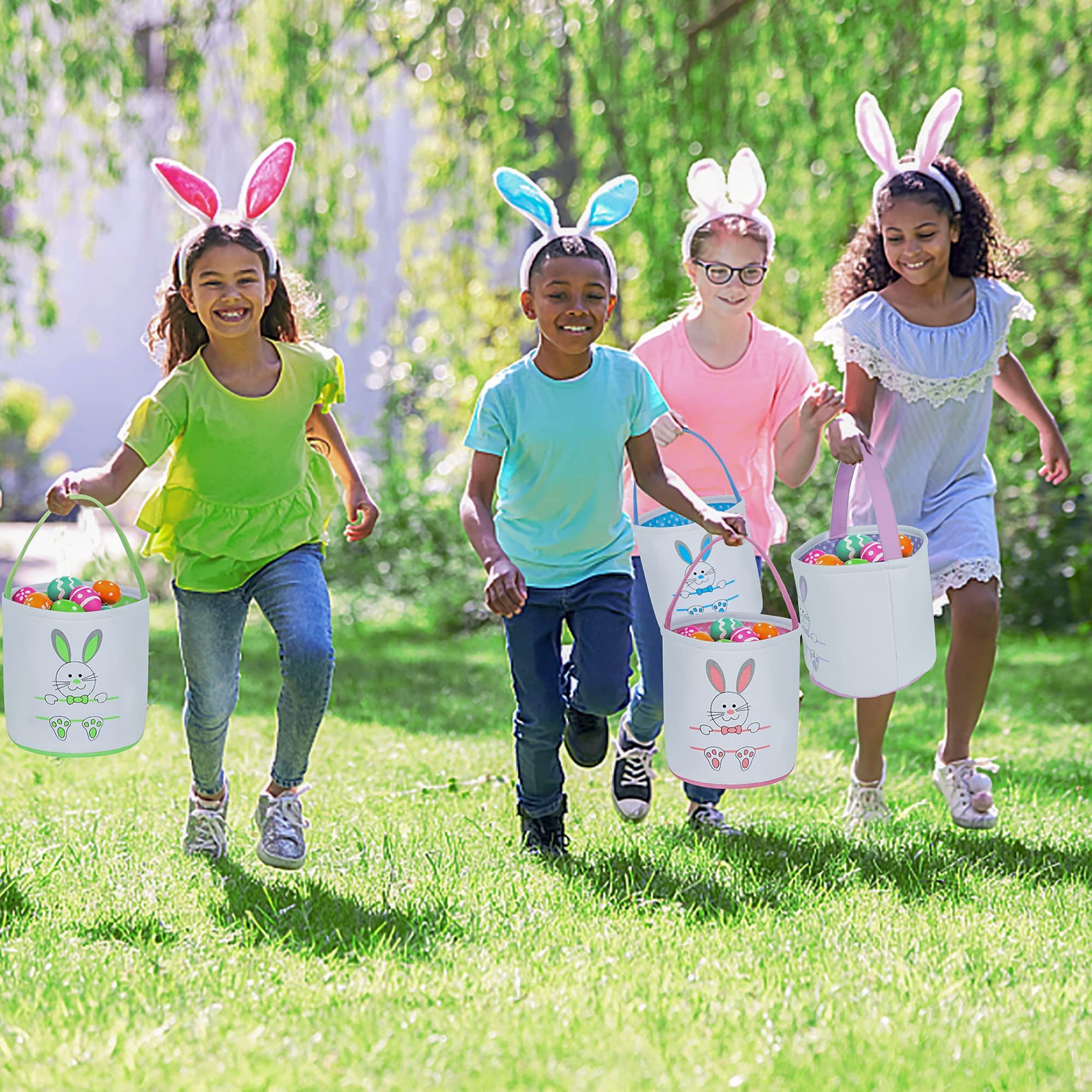 Easter Basket Plain Soft Cloth Bucket Bunny Egg Hunt Canvas Small Collapsible Cheap Bag Gift Bulk Empty Set of 4