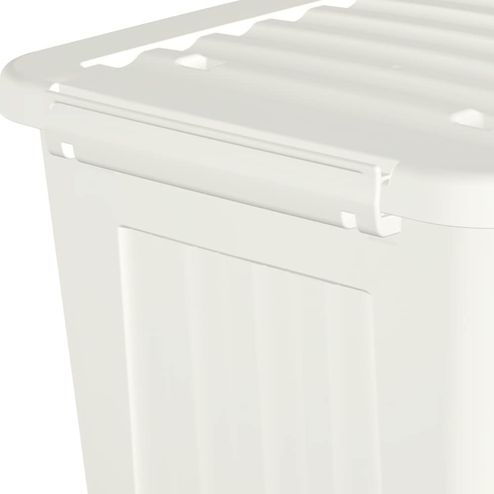 Cetomo 55L*6 Plastic Storage Box,White, Tote box,Organizing Container with Durable Lid and Secure Latching Buckles, Stackable and Nestable, 6Pack, with Buckle