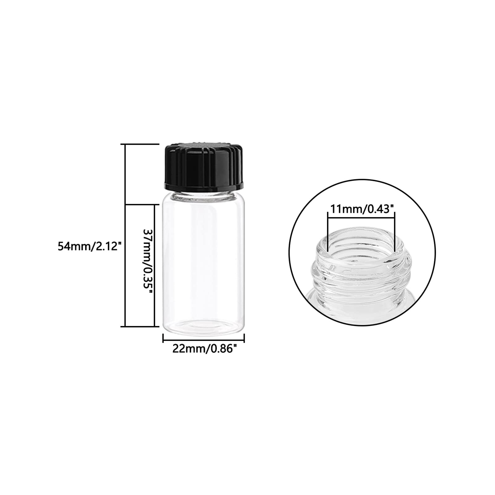 Csfglassbottles Pack of 50 10ml Clear Glass Bottles Vial Clear Liquid Sampling Sample Screw Cap Empty Lab Vials Black Plastic Cap