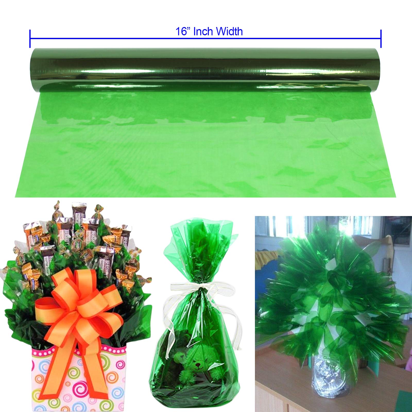 Cellophane Wrap Roll Green | 100β Ft. Long X 16β in. Wide | 2.3 Mil Thick Transparent Green | Gifts, Baskets, Arts & Crafts, Treats, Cellophane Wrapping Paper | Colorful Cello Christmas, Holiday Color