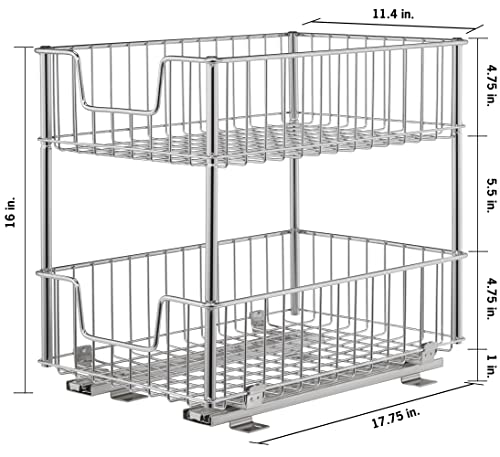 TRINITY 2-Tier Sliding Undercabinet Organizer with 2 Baskets for Kitchen and Bathroom Cabinet Organization and Storage, 50 Pound Capacity, 11.5β W x 17.75β D x 15.8β H