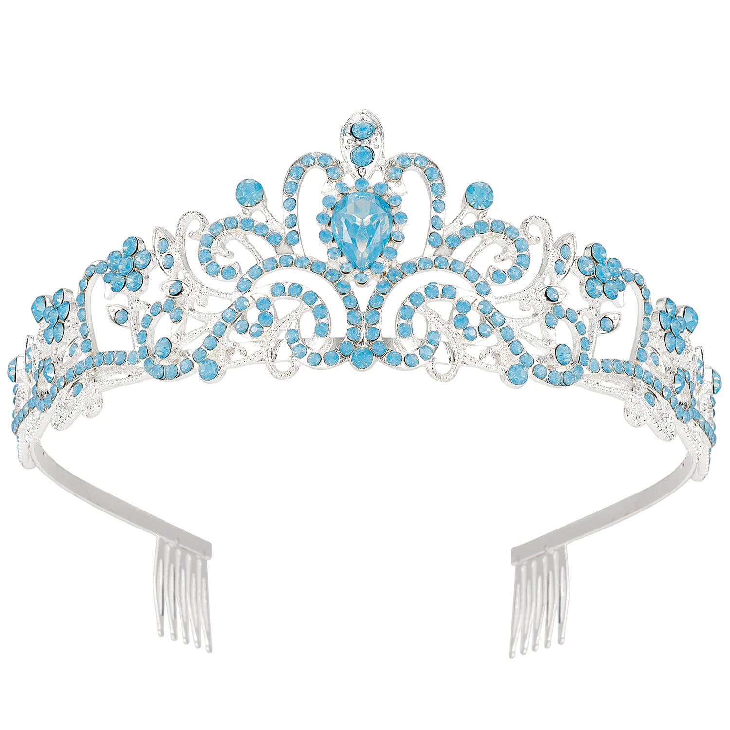 Didder Blue Opal Tiara Crowns for Women Girls, Princess Crown with Combs Tiaras for Women Girls Wedding Crowns for Brides Headband Prom Birthday Gift Halloween Costumes Hair Accessories