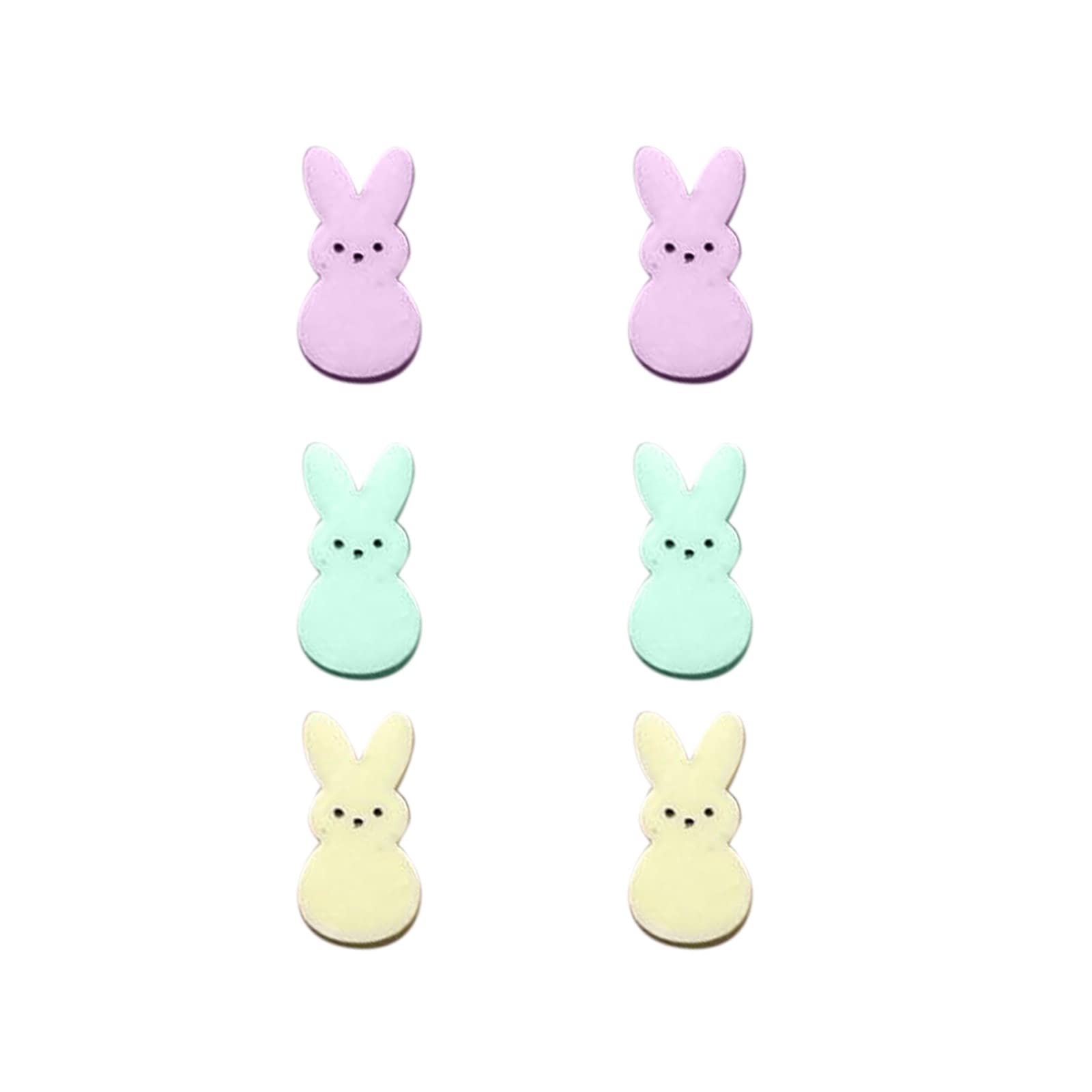 Easter Bunny Peeps Earrings Stud Earrings Set, JISONCASE Cute Spring Jewelry Acrylic Easter Gift Rabbit Earrings for Women, 3Pairs