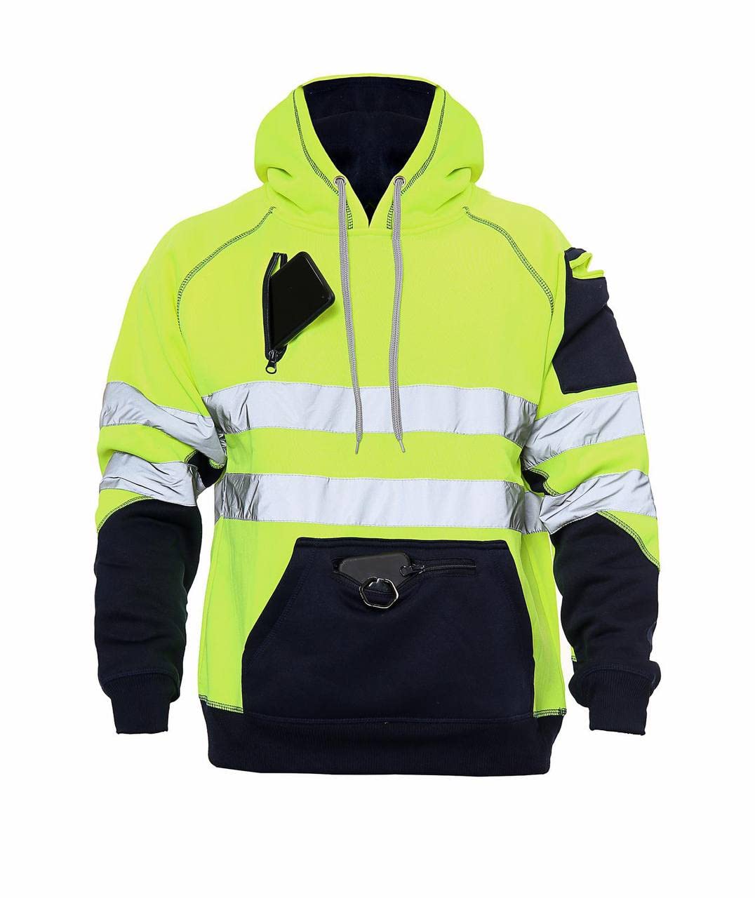 Cima Mode Men's Hi-Vis Hoodie Safety Hoodie Work Pullover Pullover Warm Kangaroo Pockets Sizes Small – 5XL Neon Yellow