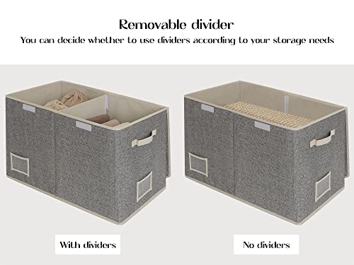 LoforHoney Home Large Storage Bin with Lid, Foldable Laundry Basket with Durable Handles, Double Laundry Hamper with Divider, Fabric Storage Bin with Lid for Clothes, Canvas Storage Bin with Lid for Organizing, Laundry Basket Organizer, Dark Gray